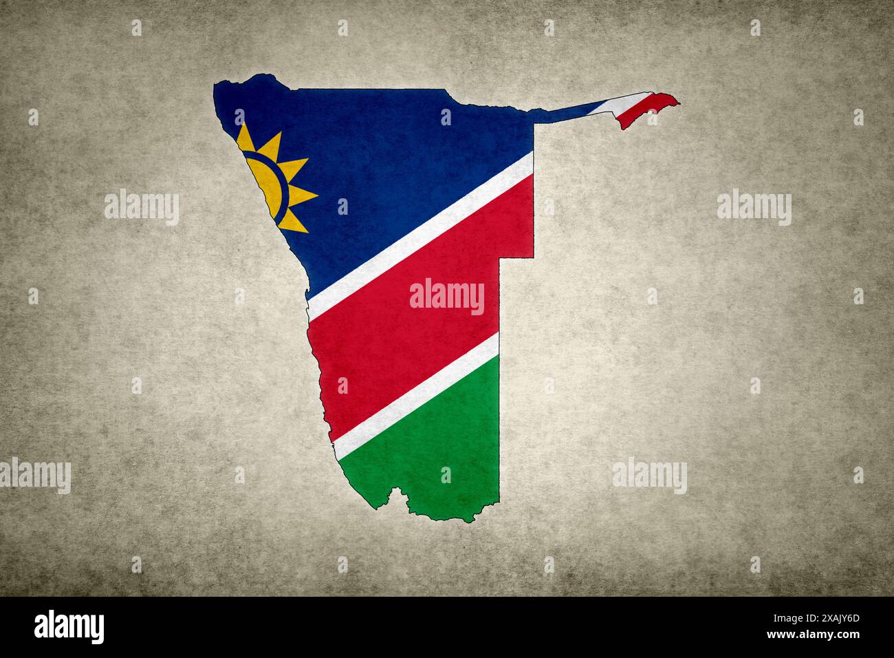 Grunge map of Namibia with its flag printed within its border on an old ...