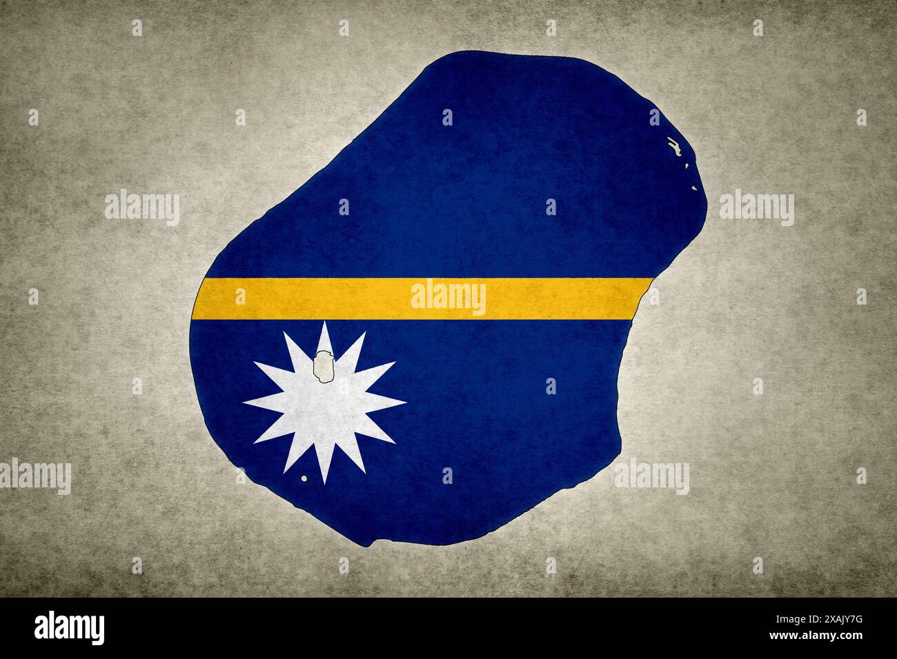 Grunge map of Nauru with its flag printed within its border on an old ...