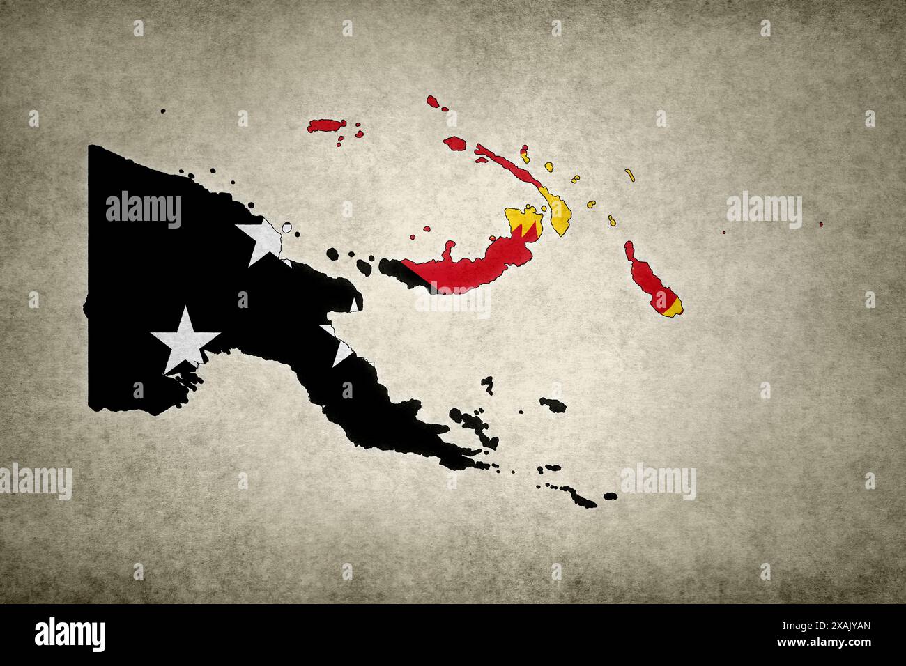 Grunge map of Papua New Guinea with its flag printed within its border ...