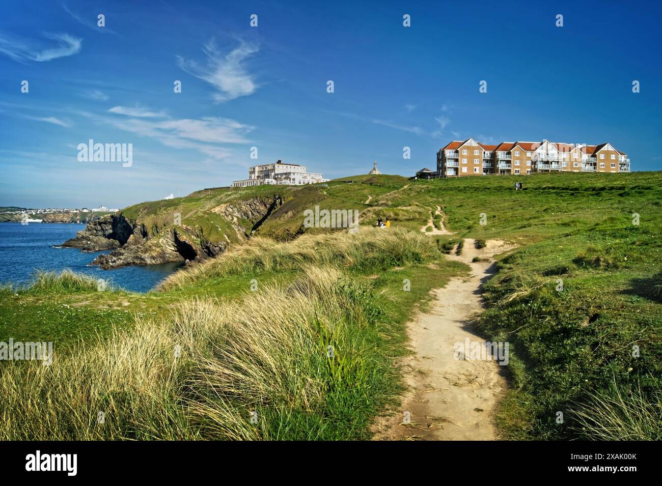 UK, Cornwall, Newquay, Atlantic Hotel and South West Coast Path ...