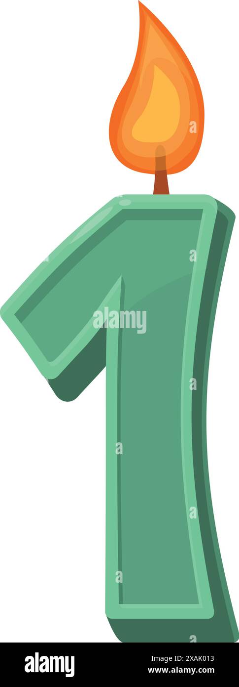 Green number one birthday candle is burning with a bright flame Stock ...