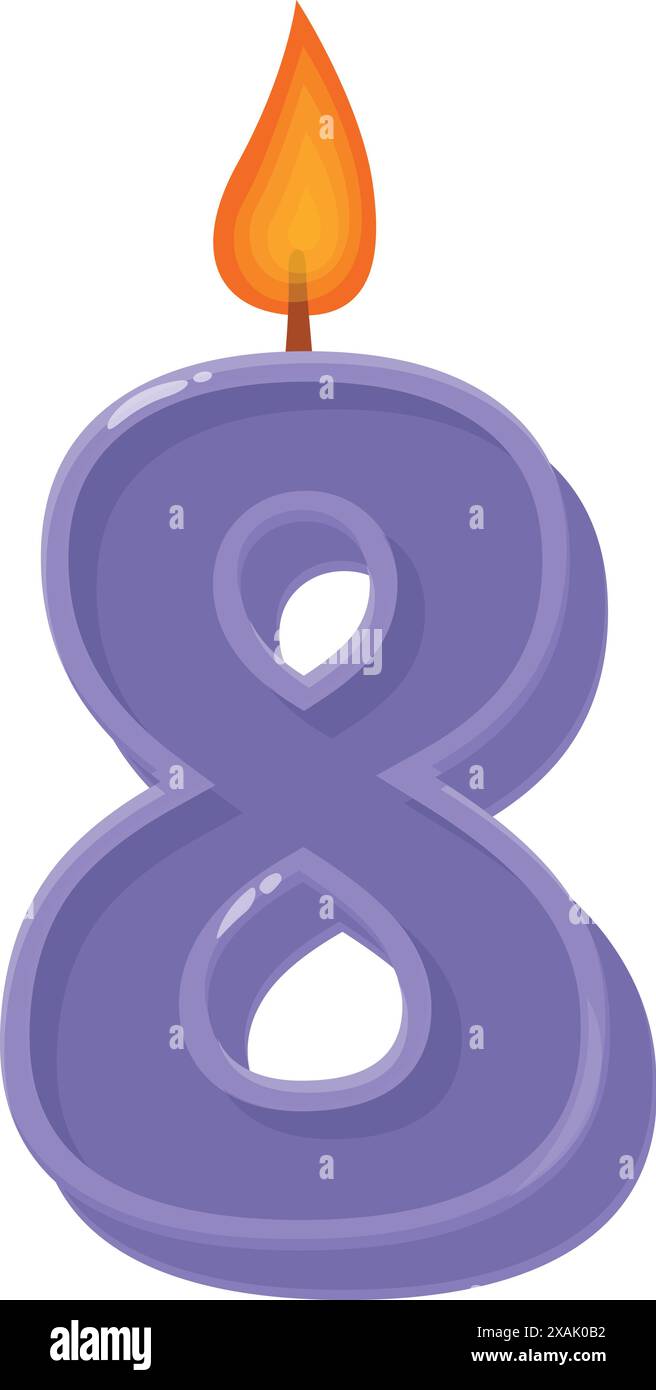Purple number eight candle is burning brightly, celebrating an eighth ...
