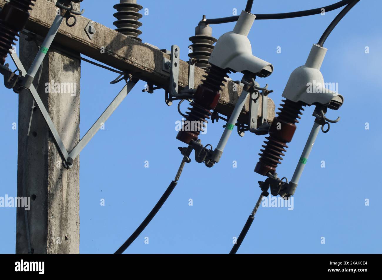 Fuse of Eletricity line and electricity post wtih blue sky background ...