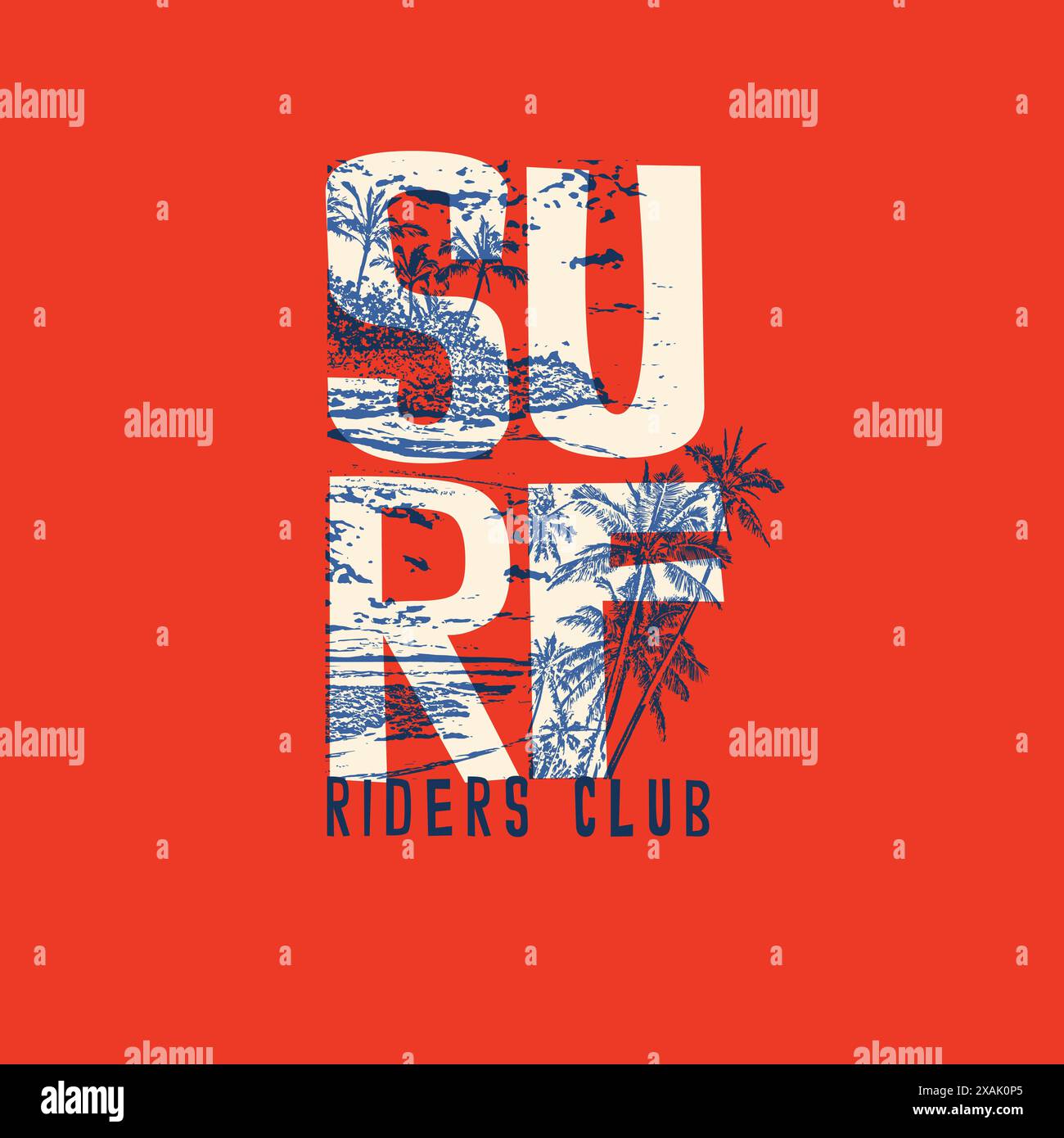 Surf Rider Club summer beach typography palm tree graphic tee poster ...