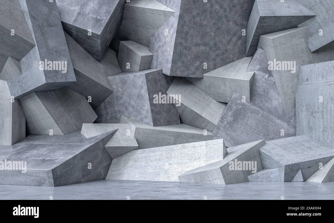 Abstract concrete geometric shapes are forming a background wall design ...