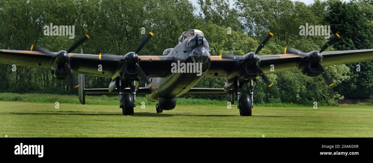 British Avro Lancaster heavy four engine bomber taxying at east Kirkby ...