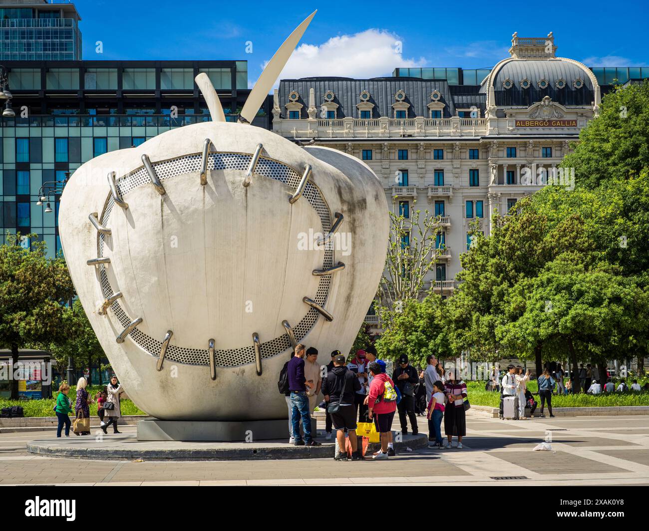 Italy, Milan, apple sculpture, station square Stock Photo - Alamy