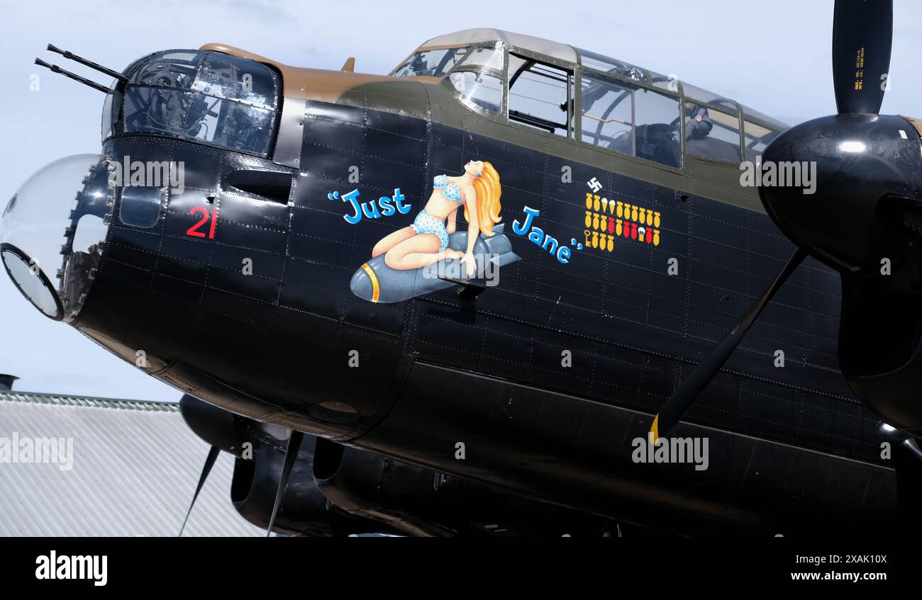 British Avro Lancaster heavy four engine bomber taxying at east Kirkby ...
