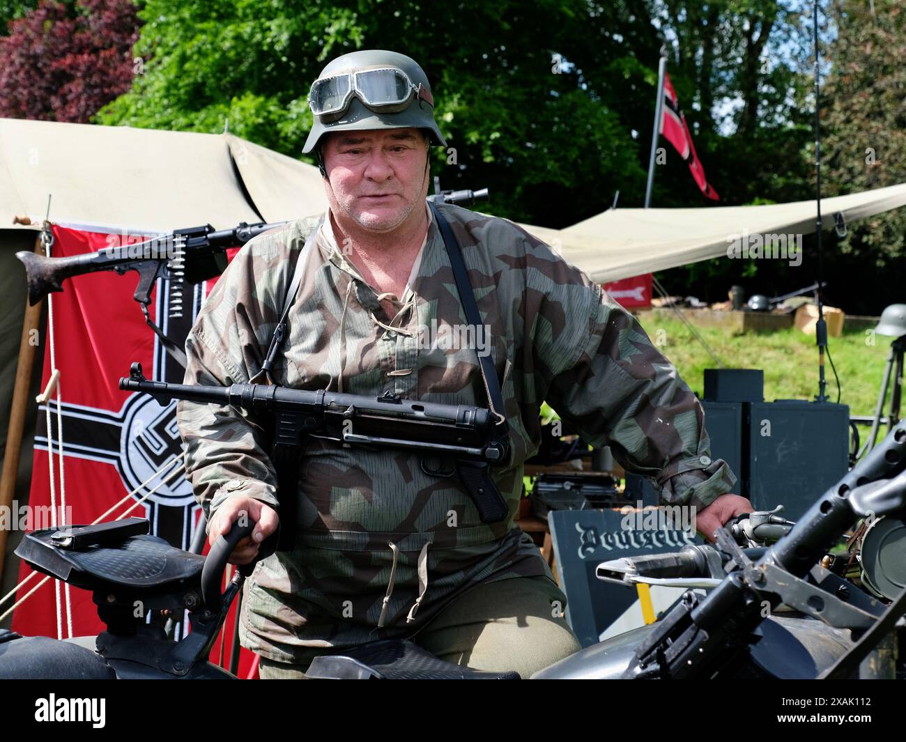 Enactors on German world war two motorcycle combination fitted with ...