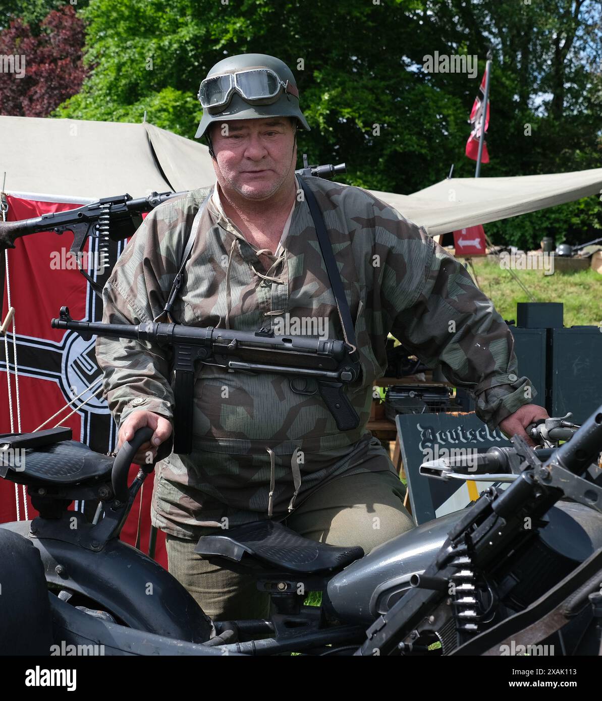 Enactors on German world war two motorcycle combination fitted with ...