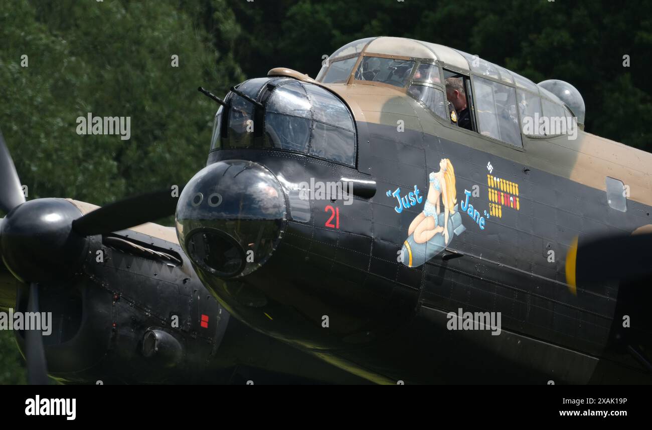 British Avro Lancaster heavy four engine bomber taxying at east Kirkby ...