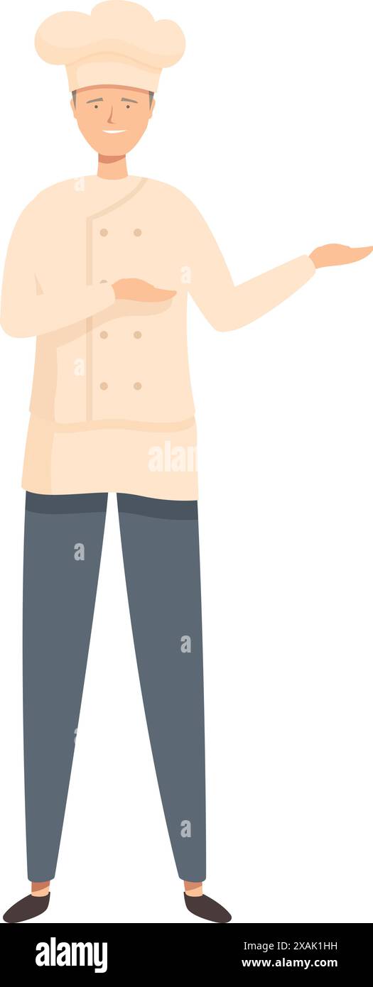 Confident male chef wearing uniform standing and pointing, restaurant ...