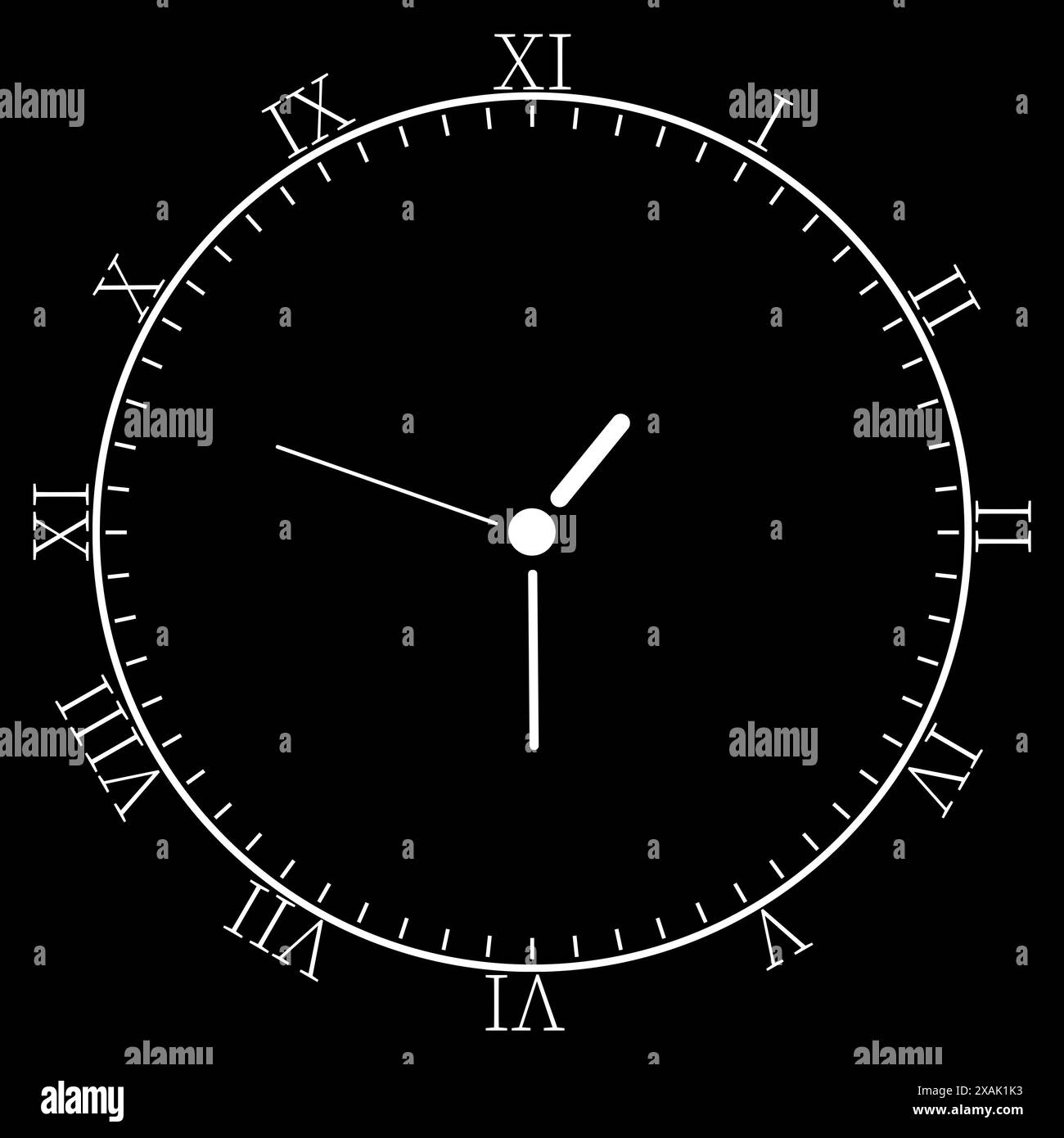 Clock face with roman numerals on black background Stock Photo - Alamy