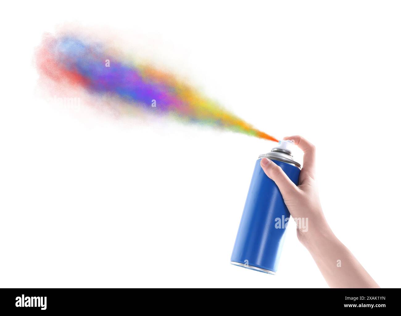 Hand holding spray bottle spraying white paint on wall hi-res stock ...