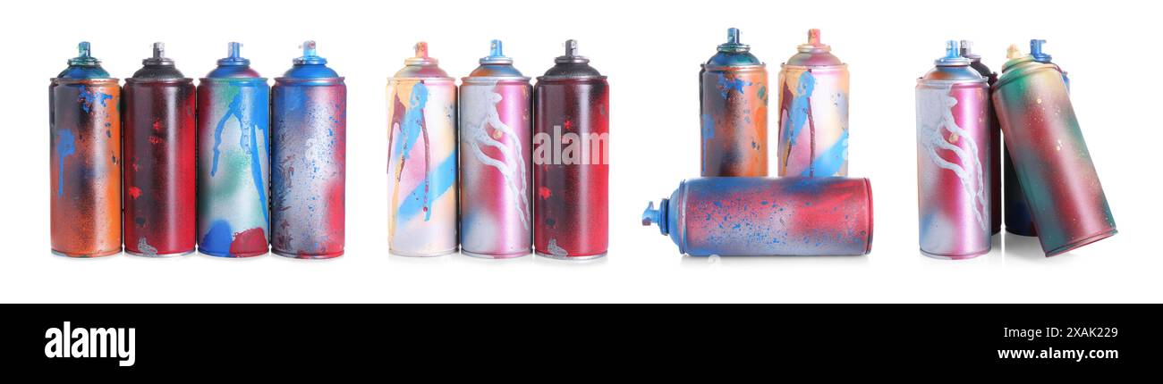 Different used spray paint cans isolated on white, set Stock Photo - Alamy