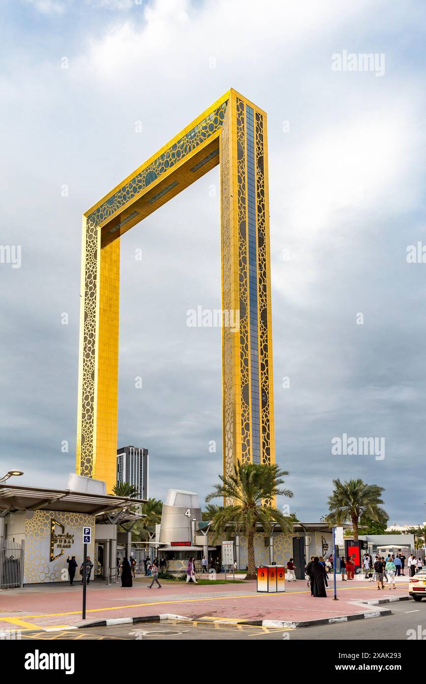 Tourists at the entrance, The Frame, Frame with a view of the new and ...