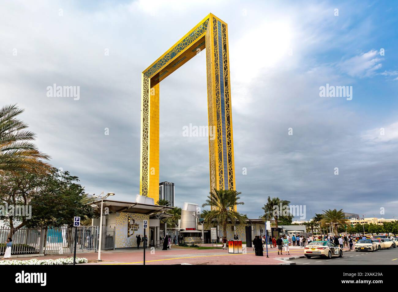 Tourists at the entrance, The Frame, Frame with a view of the new and ...