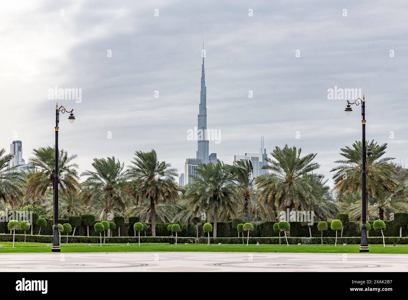View of Burj Khalifa, park near Zabeel Palace, Dubai, United Arab ...
