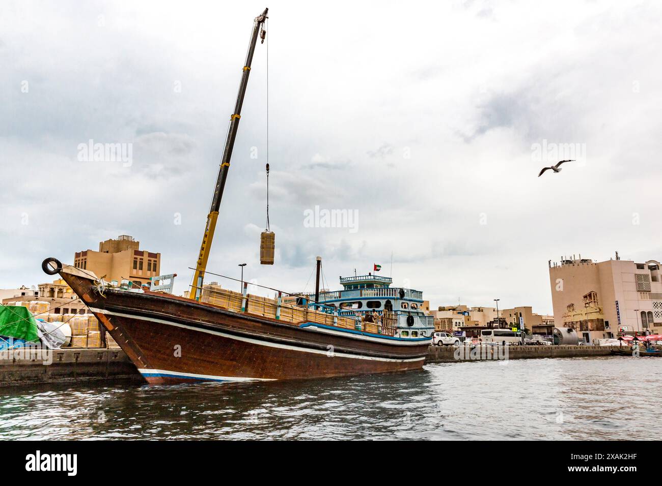 Cargo ship on Dubai Creek, Dubai, United Arab Emirates, Middle East ...