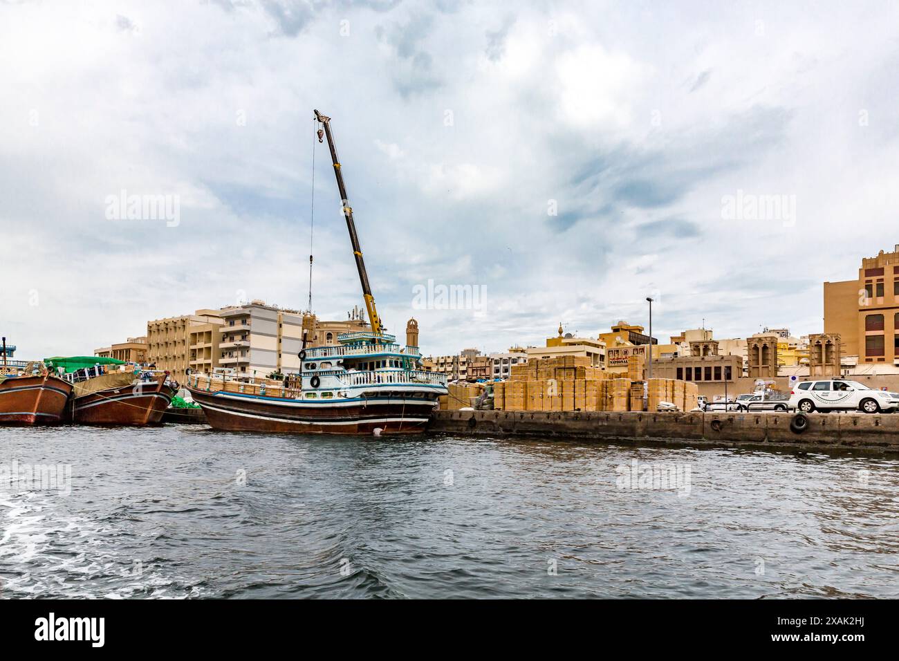 Cargo ship on Dubai Creek, Dubai, United Arab Emirates, Middle East ...