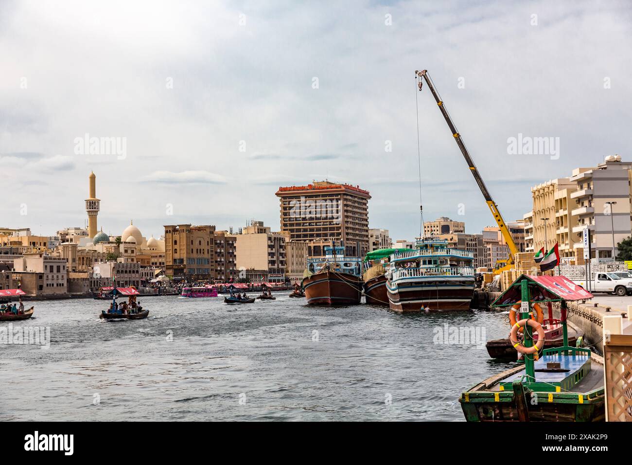 Cargo ship on Dubai Creek, Dubai, United Arab Emirates, Middle East ...