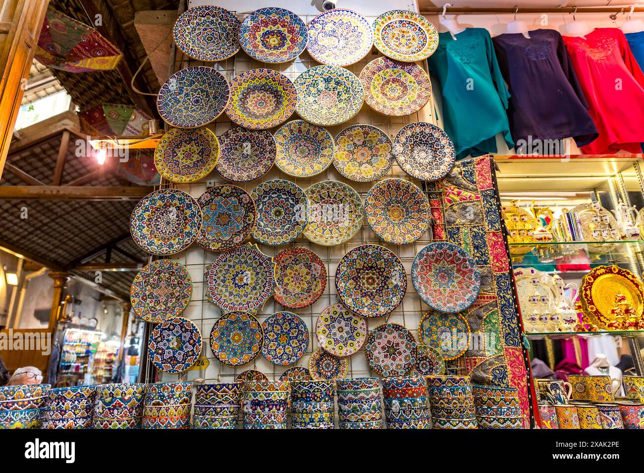 Colorful ceramic items, traditional clothes and souvenir items, Grand ...