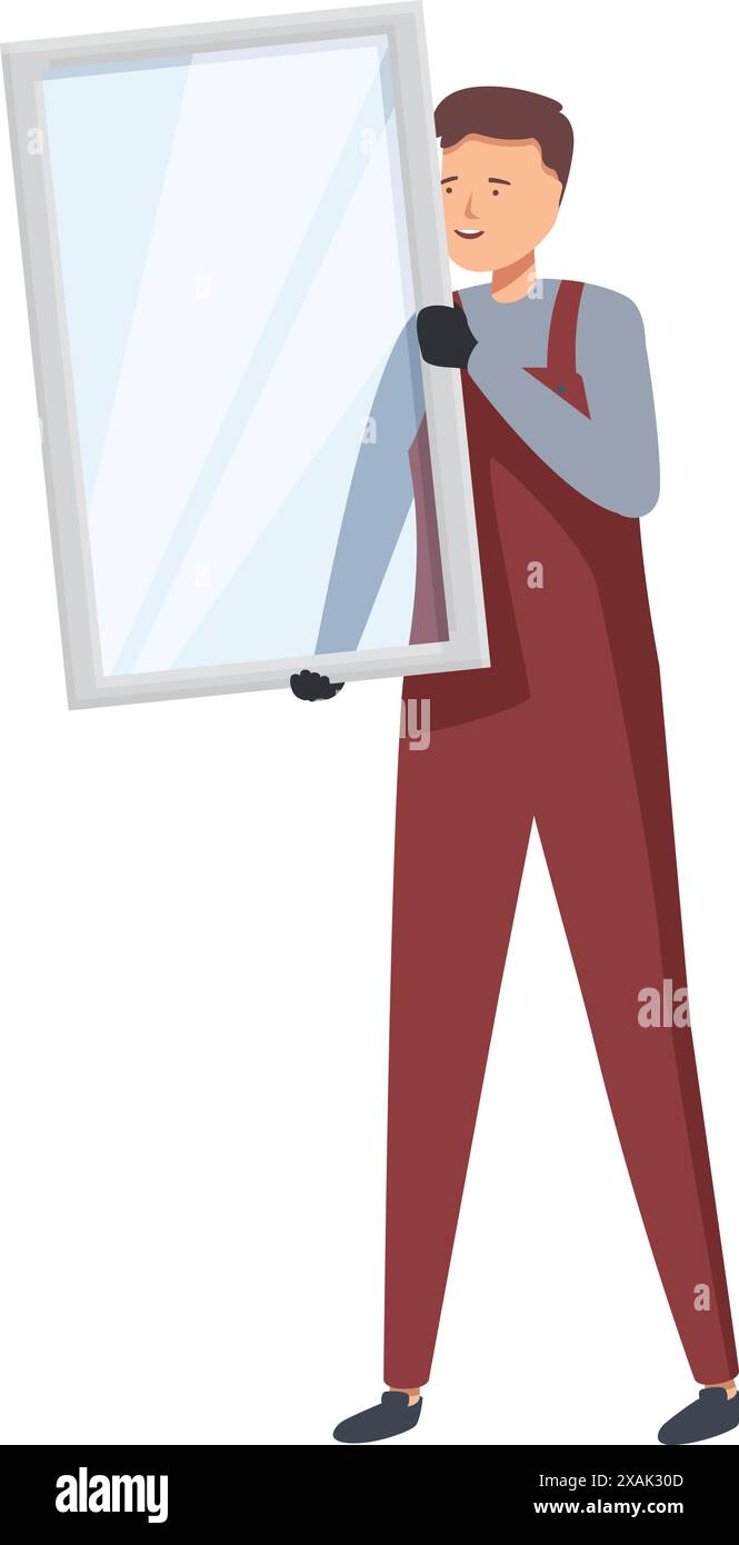 Glazier wearing gloves and a uniform is carefully carrying a large ...