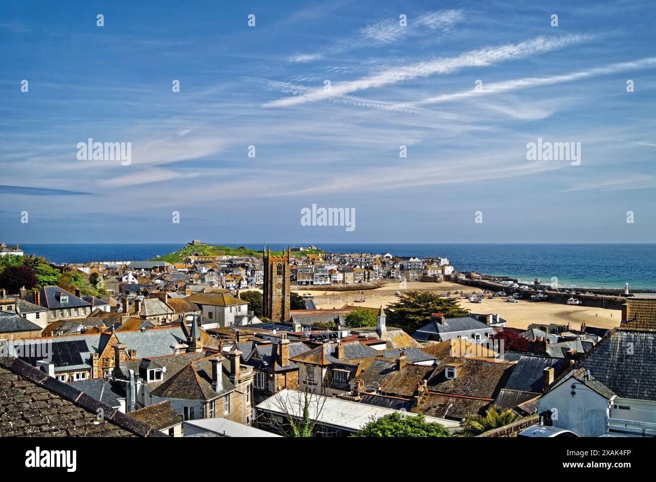 UK, Cornwall, View overlooking St Ives Town and Harbour Stock Photo - Alamy