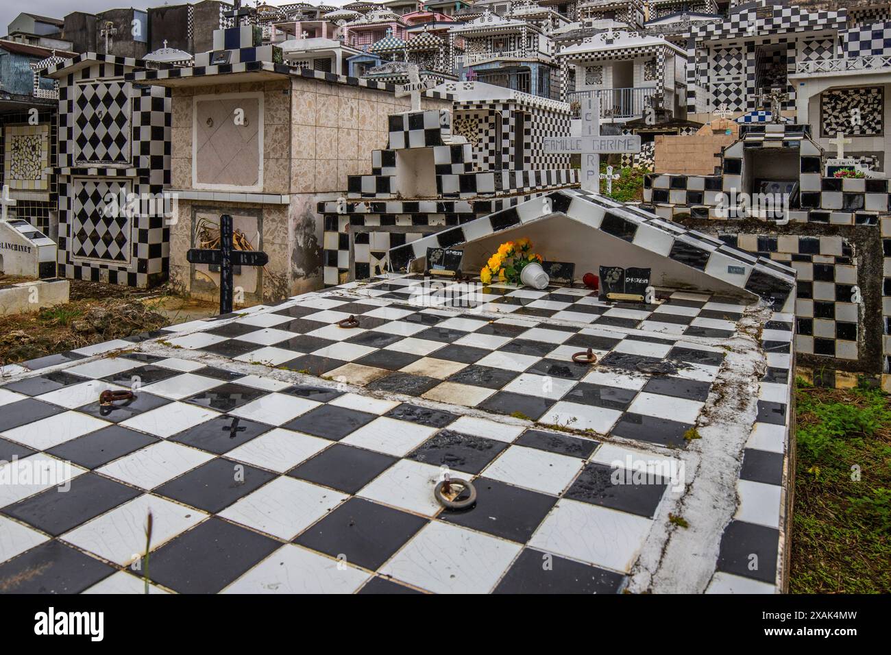 Famous cemetery, many mausoleums or large tombs decorated with tiles ...