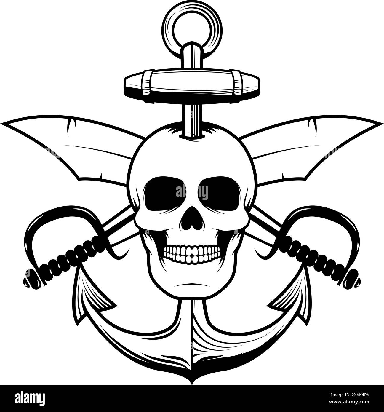 Sailor spirit. Skull with anchor and knives on grunge background ...