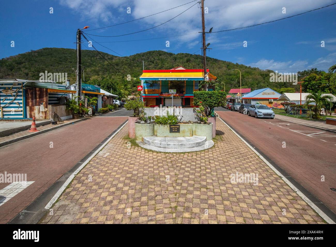 Deshaies, historic Caribbean wooden building of a street in Guadeloupe ...