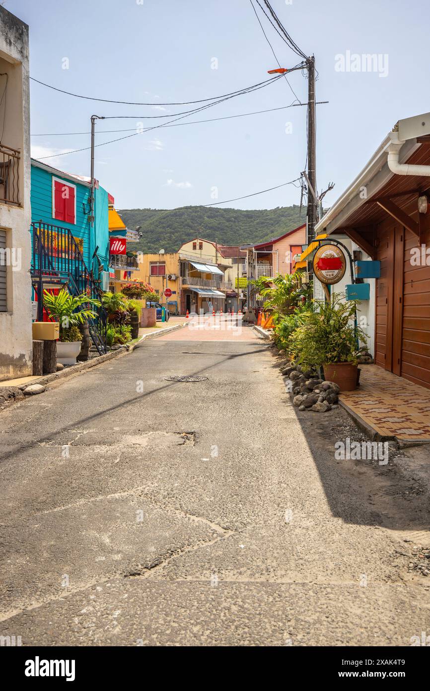 Deshaies, historic Caribbean wooden building of a street in Guadeloupe ...
