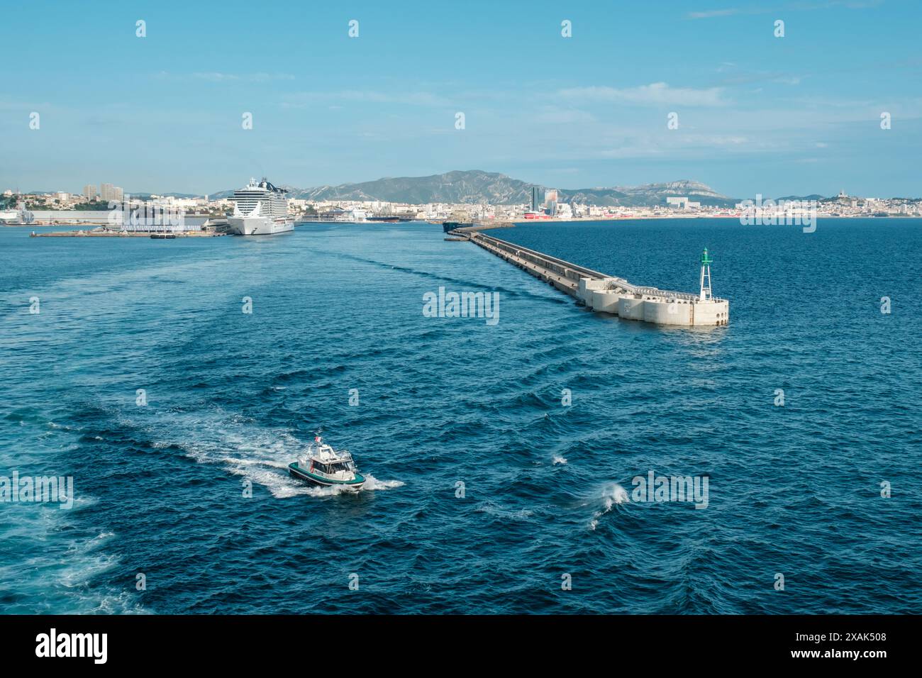 Marseille, France - 24th May 2024: Pilot boat leaving Marseille harbour ...