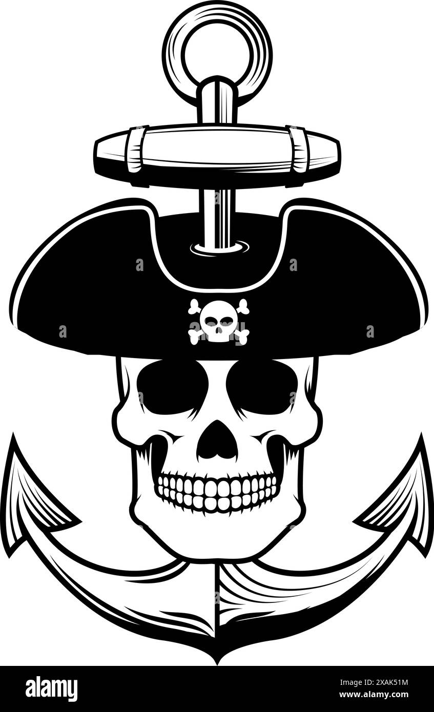 Sailor spirit. Skull with anchor on grunge background. Vector ...
