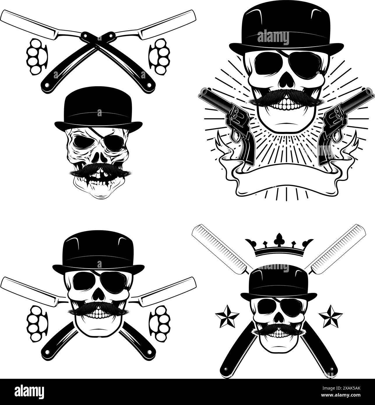 Set of gangsta skulls isolated on white background. Design element for ...