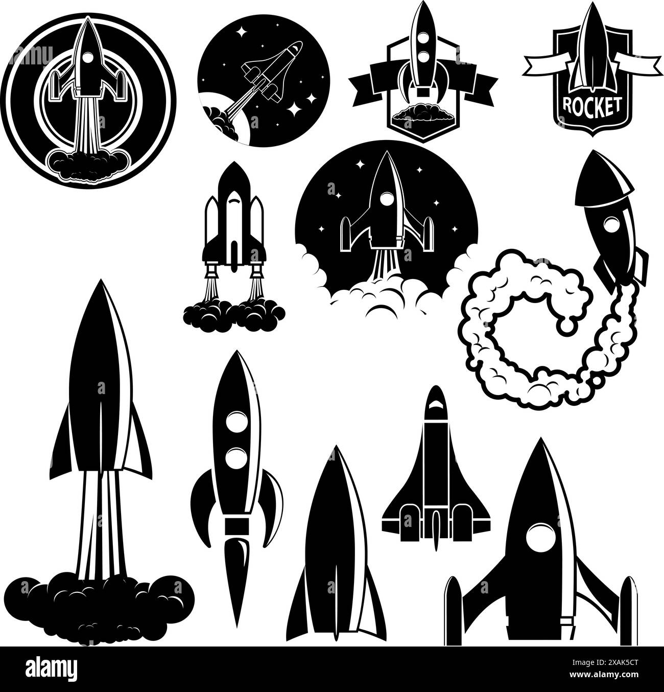 Space shuttle and rockets vintage vector labels hi-res stock ...