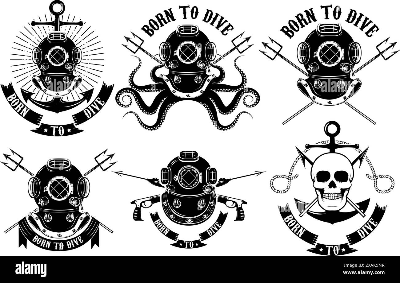 Set vintage dive helmets hi-res stock photography and images - Alamy