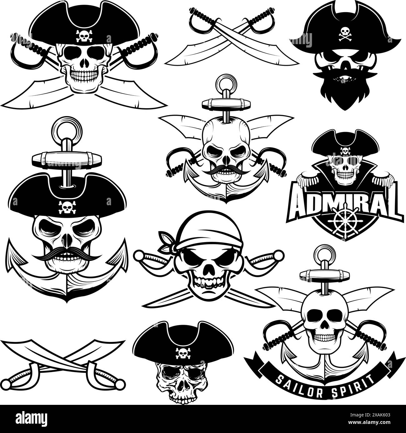 Skull paint tattoo logo vector Black and White Stock Photos & Images ...