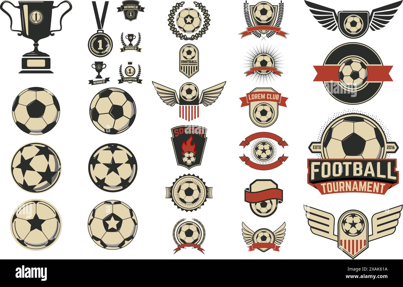 Set of football labels and design emblems isolated on white background ...