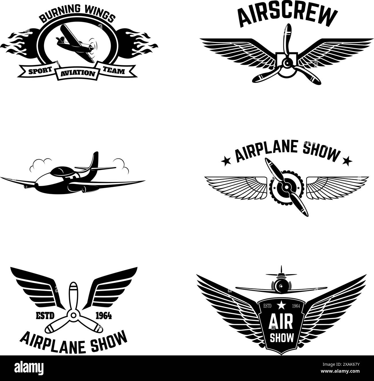 Set of airplane show labels isolated on white background. Air forse ...