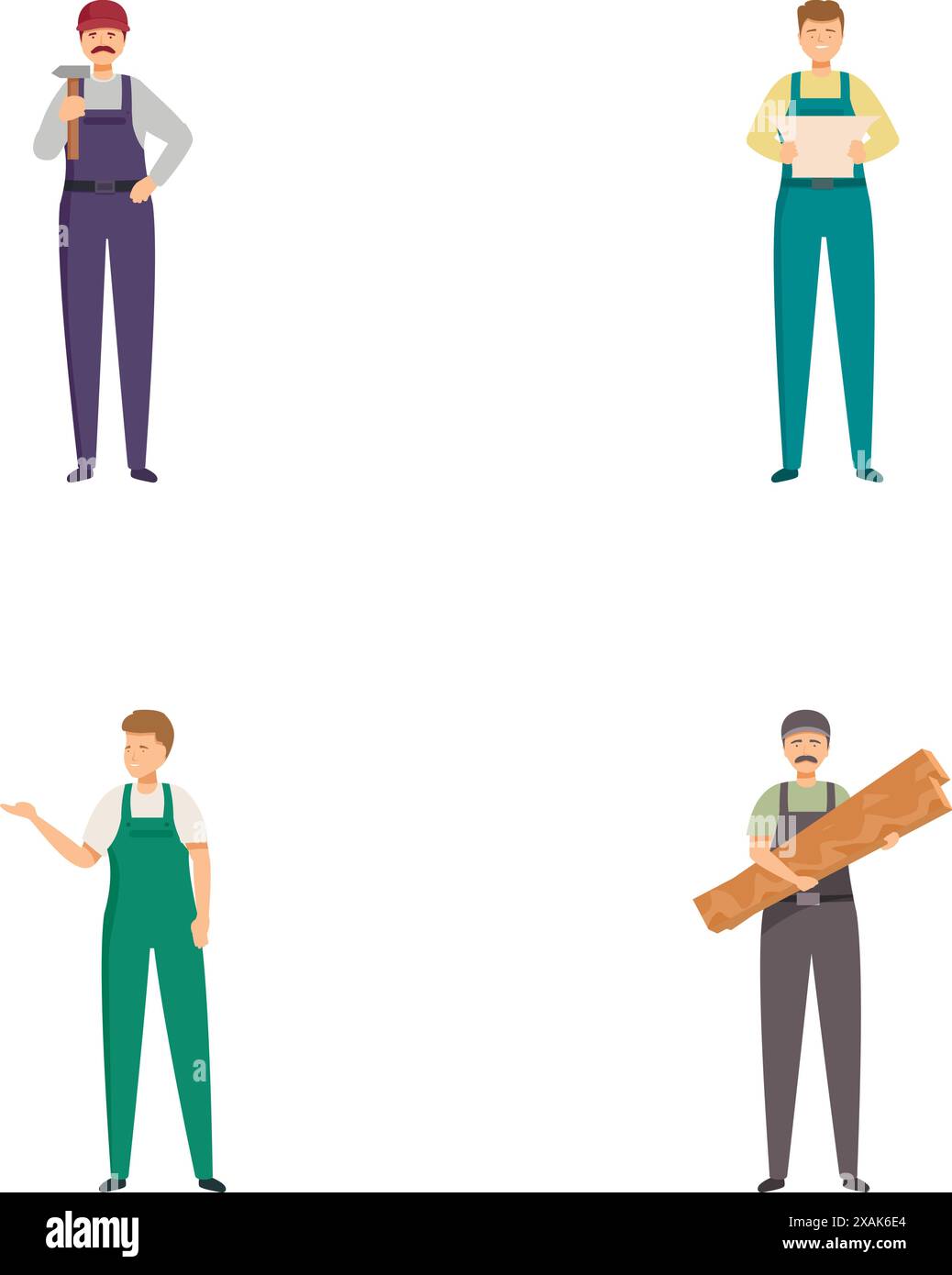 Illustration of four men in different work attire representing diverse ...