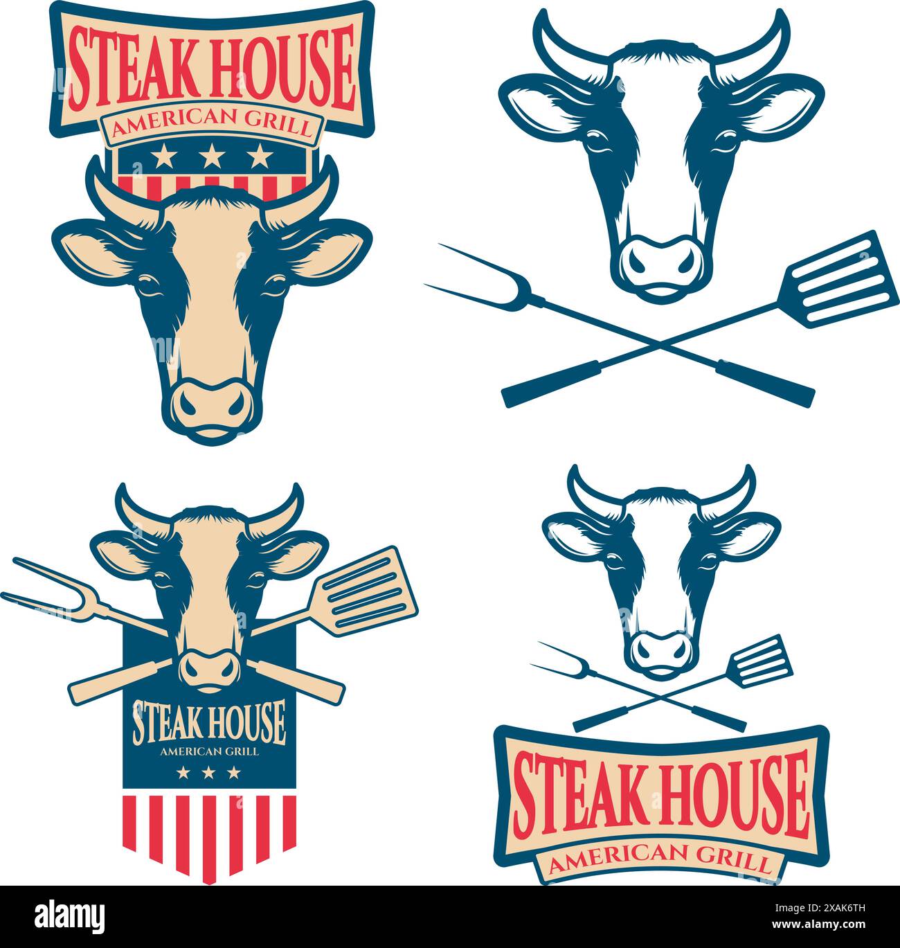 Set OF Steak Restaurant Label Design template in American National ...