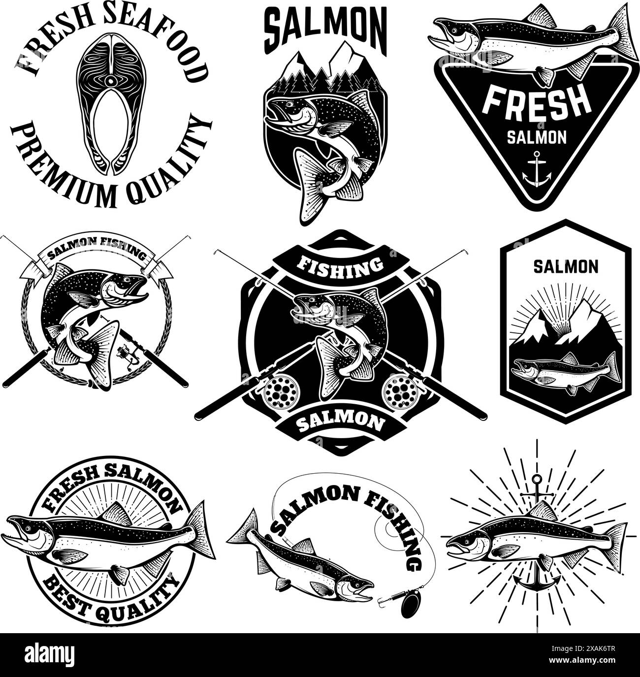 Vintage fishing vector labels hi-res stock photography and images - Alamy