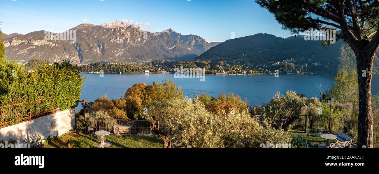 Sunset over Bellagio at lake Como, seen from Tremezzo, Italy Stock ...