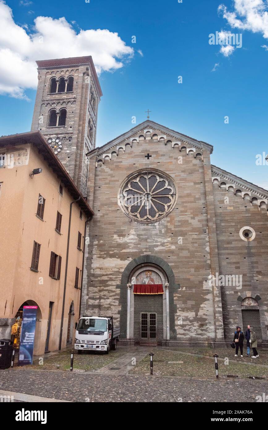 Portal of basilica San Fedele in the city center of Como, Italy Stock ...