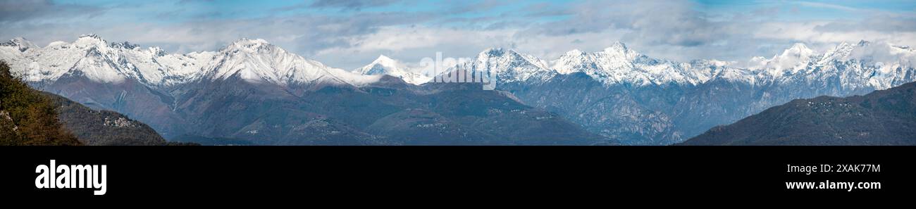 Magnificent view of the southern Alps seen from Monte Crocione at lake ...
