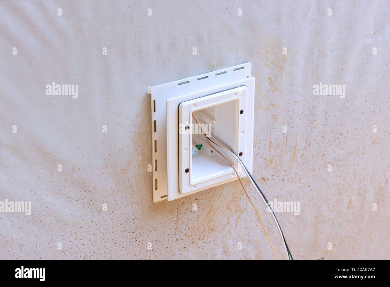 Installation on an external wall using weatherproof, deep plastic ...