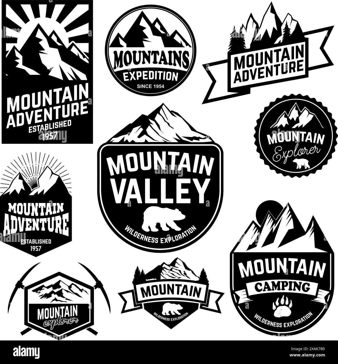 Wilderness and nature exploration vintage vector labels hi-res stock ...