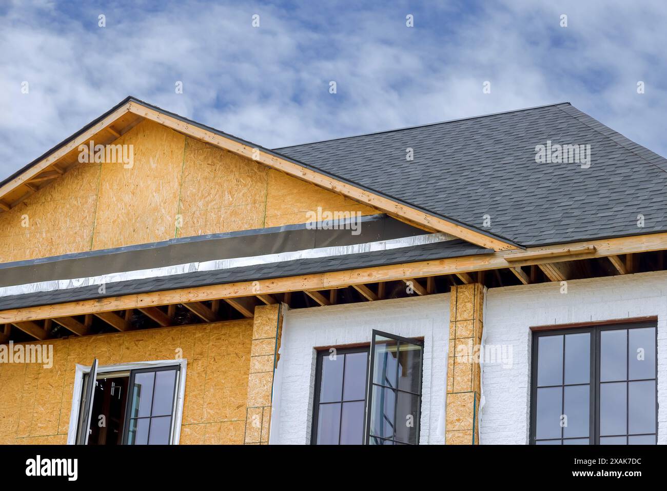 As part construction of house, joist framework with plywood is ...