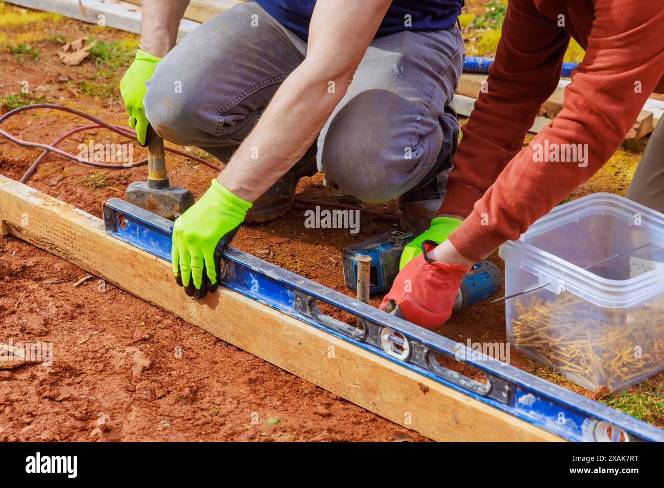 Construction of formwork for concrete base foundation house using ...